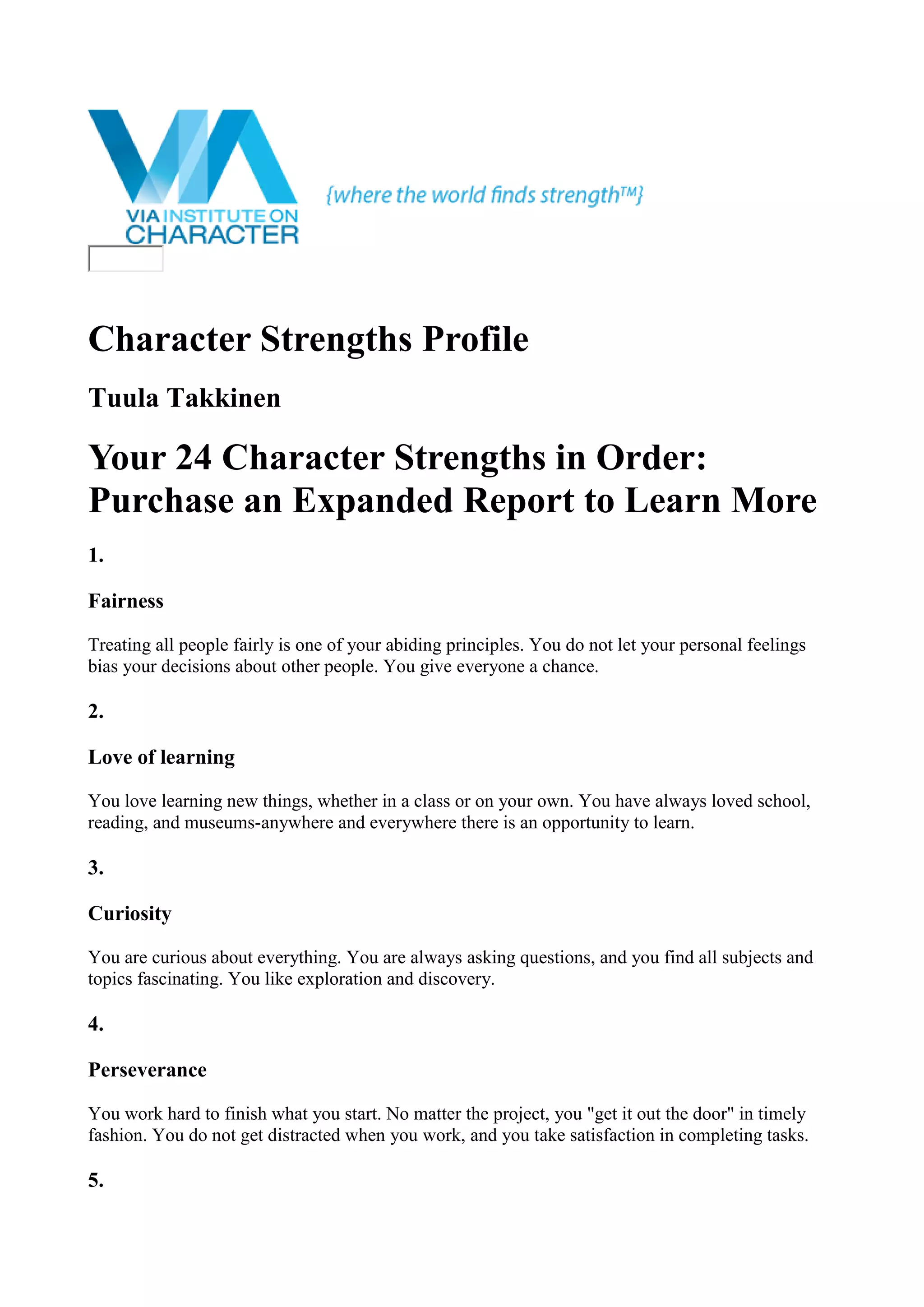 Character Strengths Profile | PDF