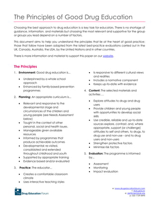 Principles of Good Drug Education | PDF