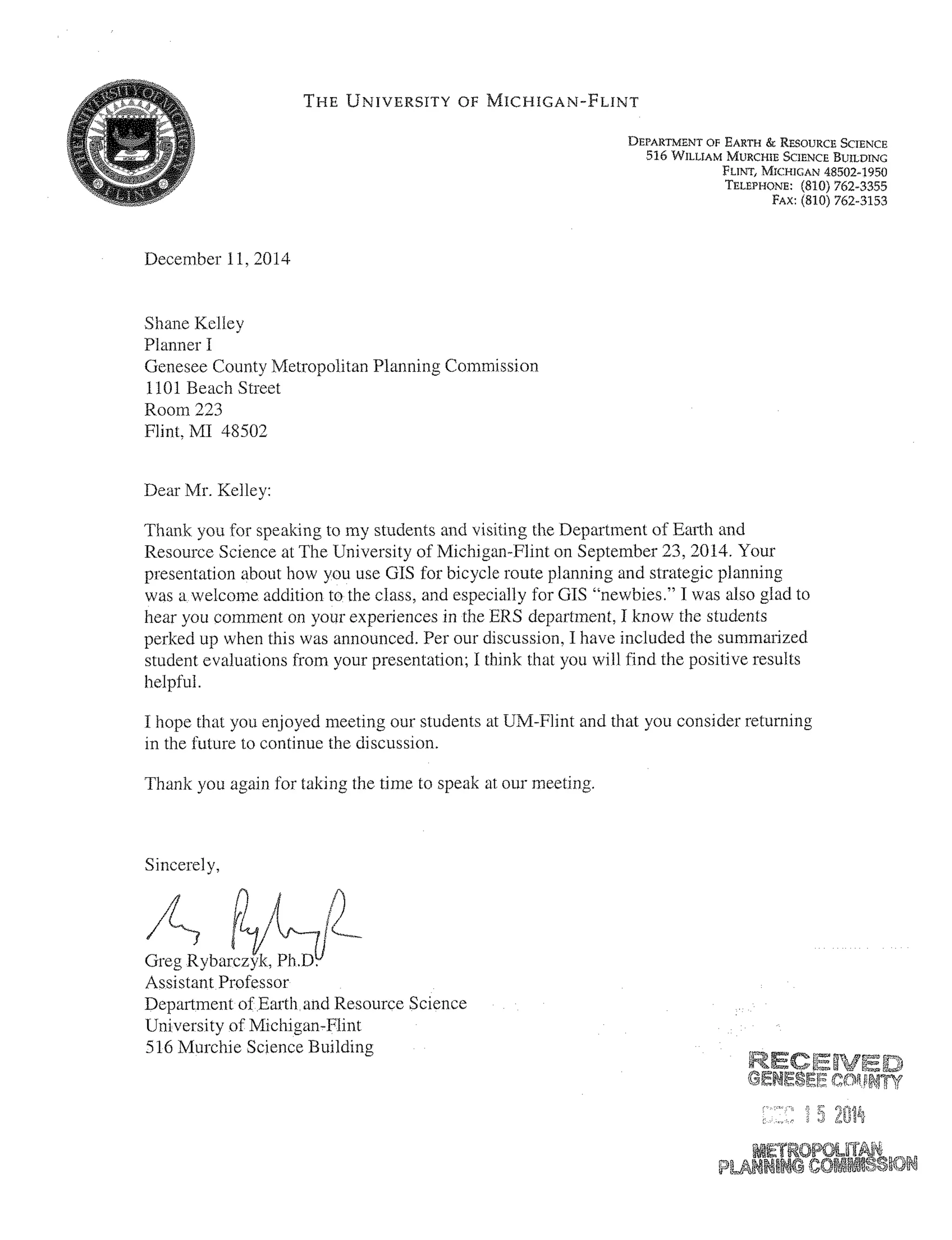 UM-Flint Presentation Letter | PDF