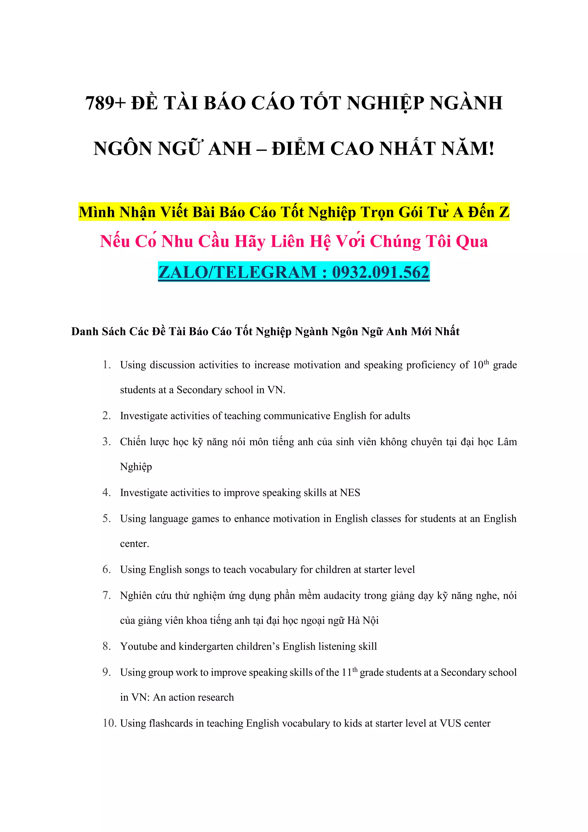 789+ Đề Tài Báo Cáo Tốt Nghiệp Ngành Ngôn Ngữ Anh – Điểm Cao Nhất Năm ...