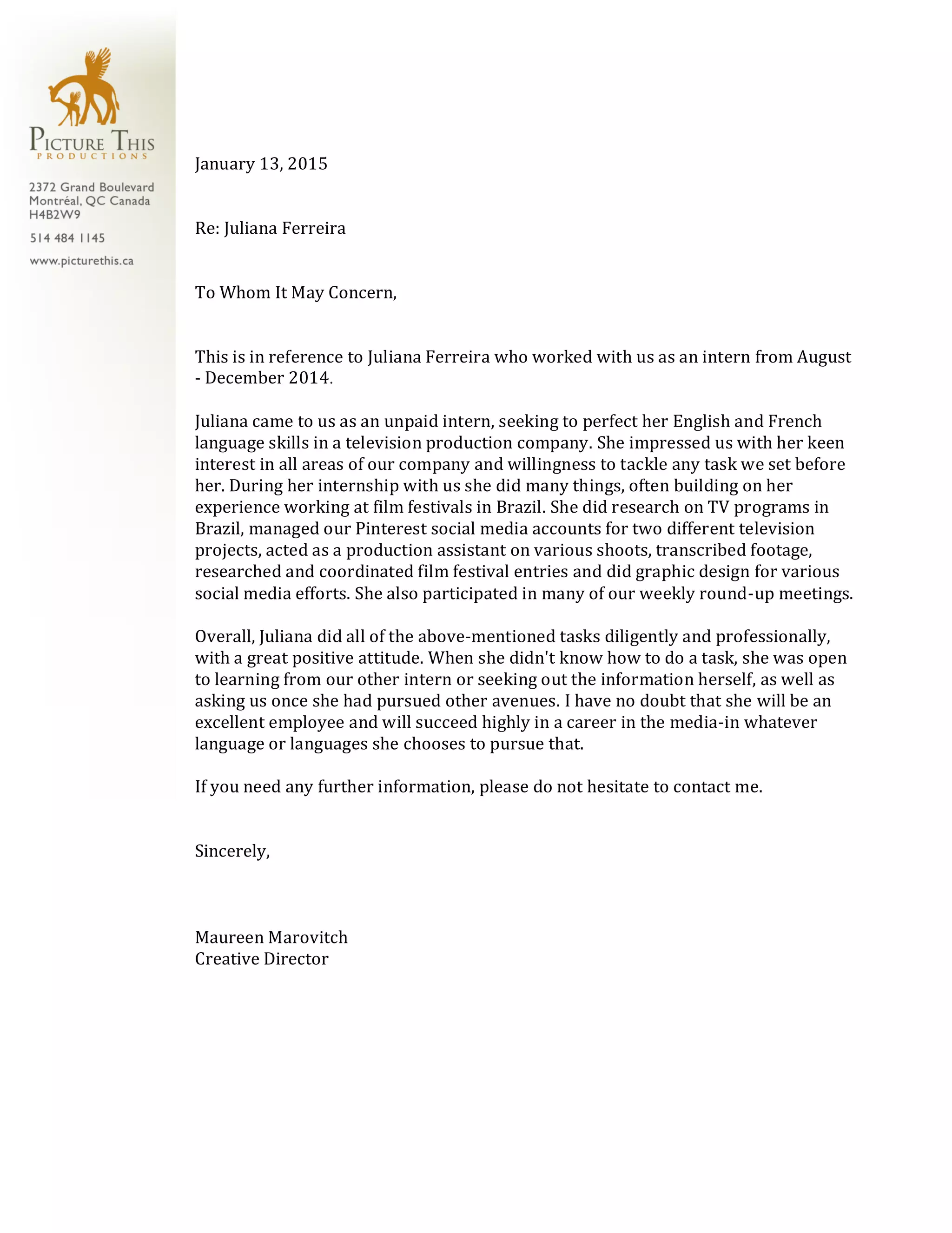 Juliana Ferreira reference letter (1) | PDF