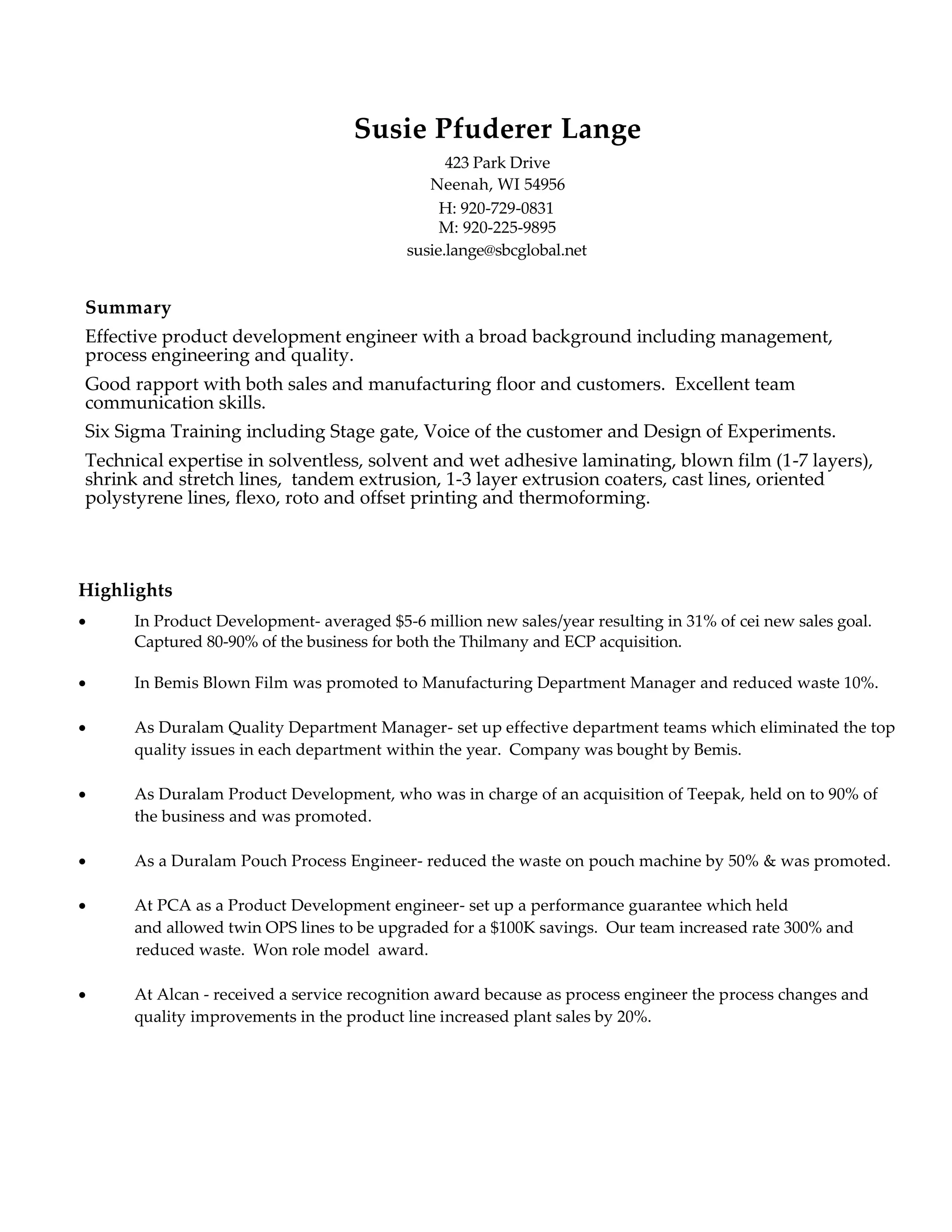 Parsed PD Susie Pfuderer Lange Resume 1 | PDF