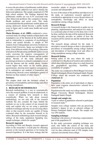 A Descriptive Study to Assess the Prevalence of Nomophobia and Knowledge and Effect of using ...