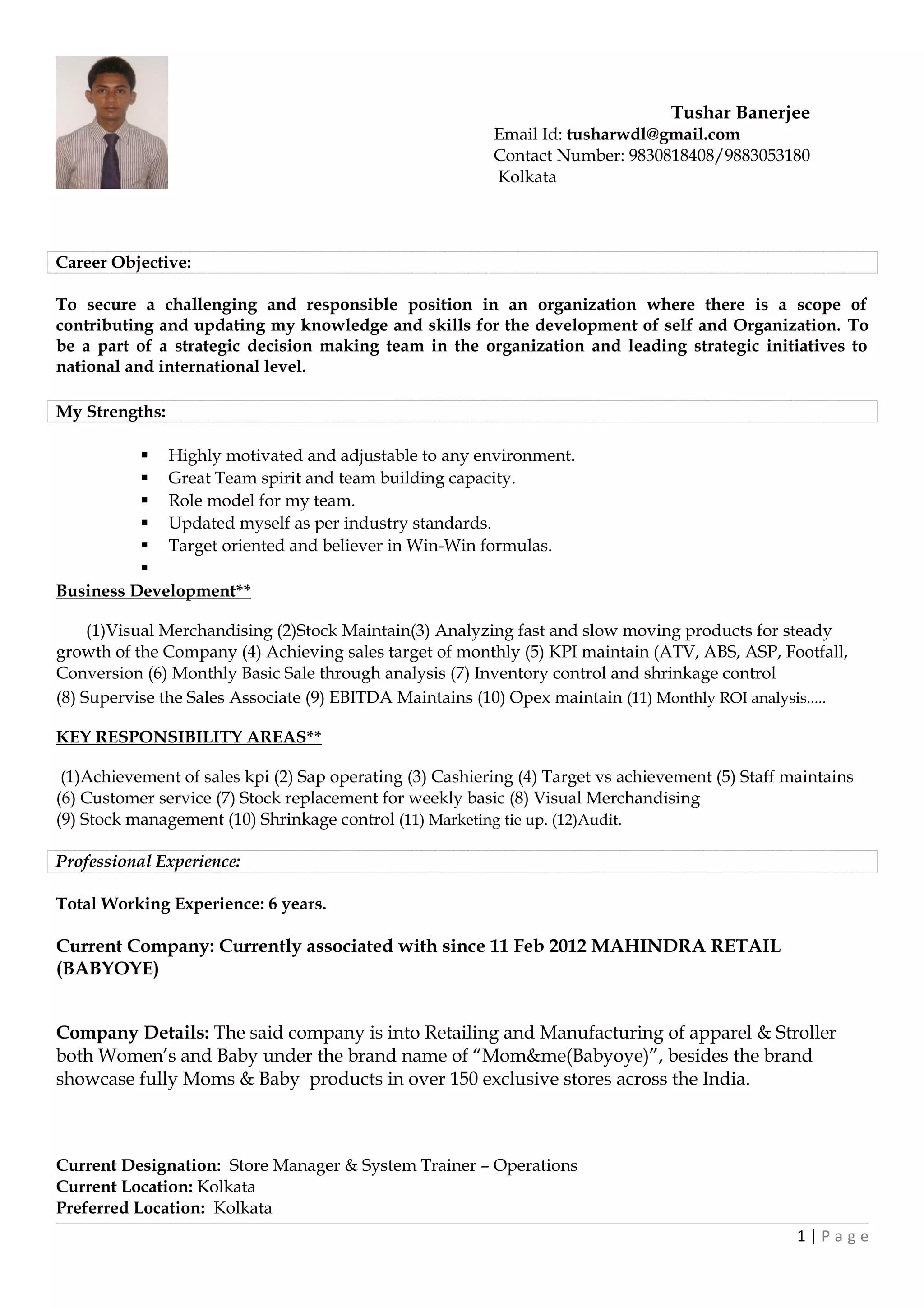 Tushar Banerjee update cv(M&M) MAy 16 | DOC