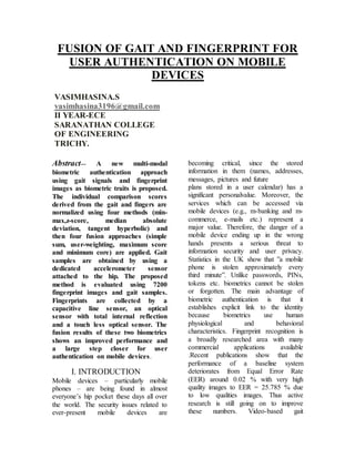 FUSION OF GAIT AND FINGERPRINT FOR USER AUTHENTICATION ON MOBILE ...