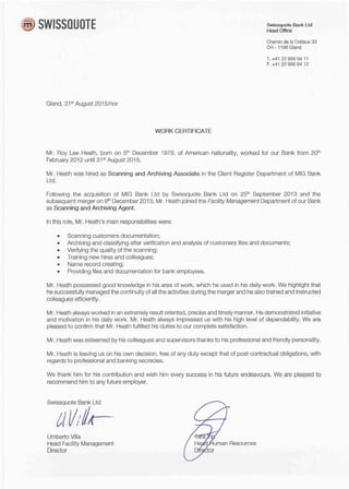 Swissquote Work Certificate | PDF