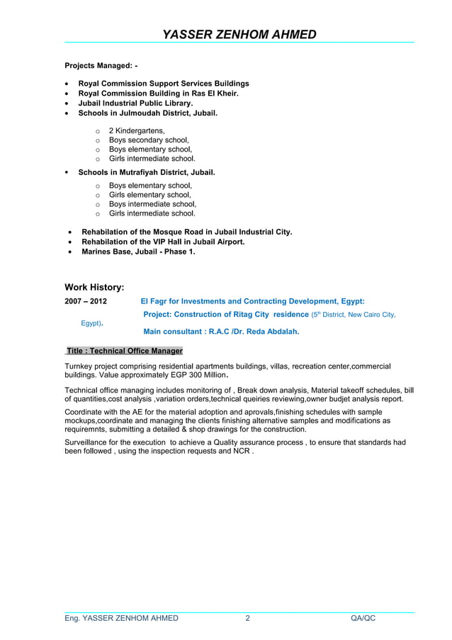 CV Eng Yasser Zeinhom Mohamed A | PDF