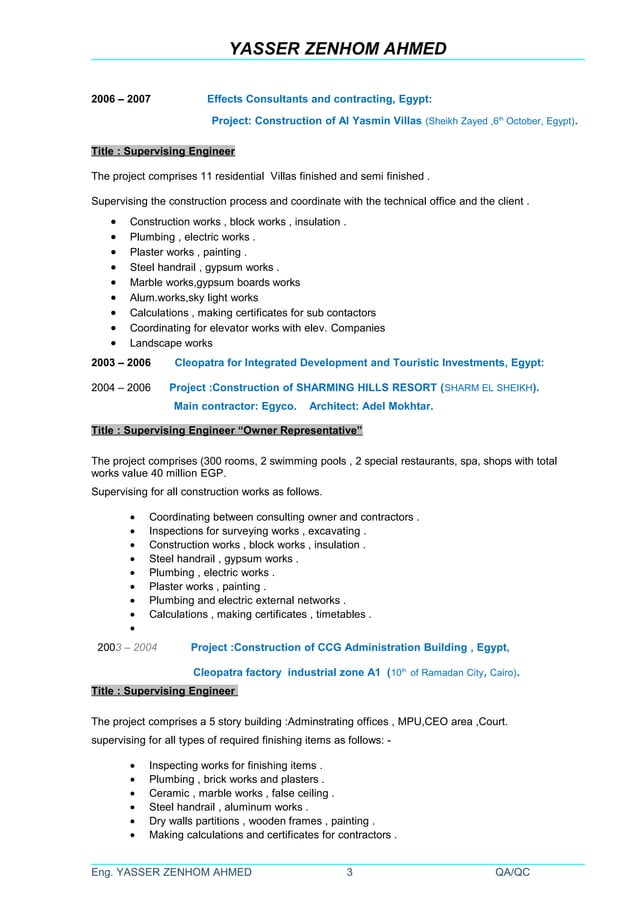 CV Eng Yasser Zeinhom Mohamed A | PDF