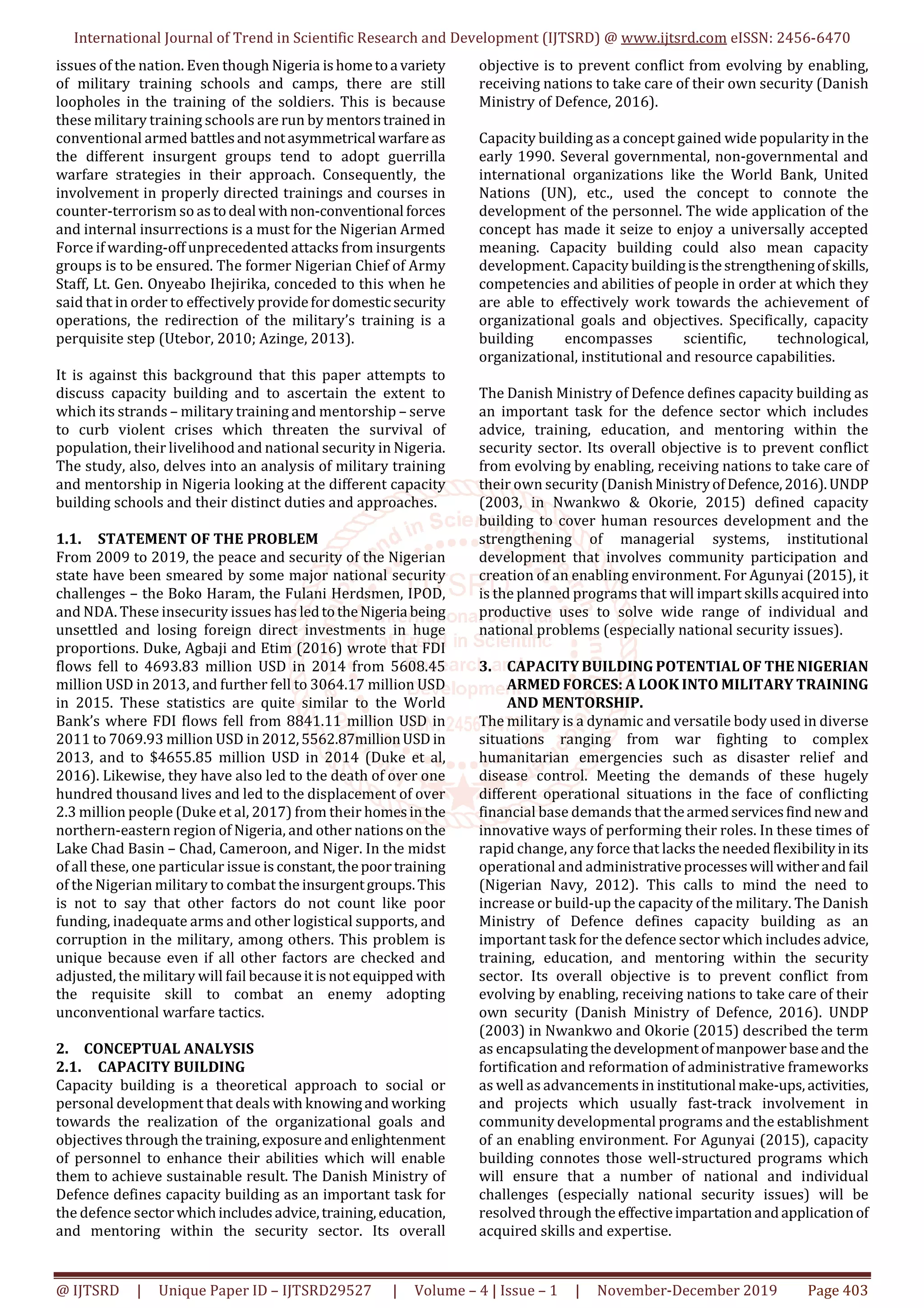 Capacity Building of the Nigerian Armed Forces and Security Challenges ...