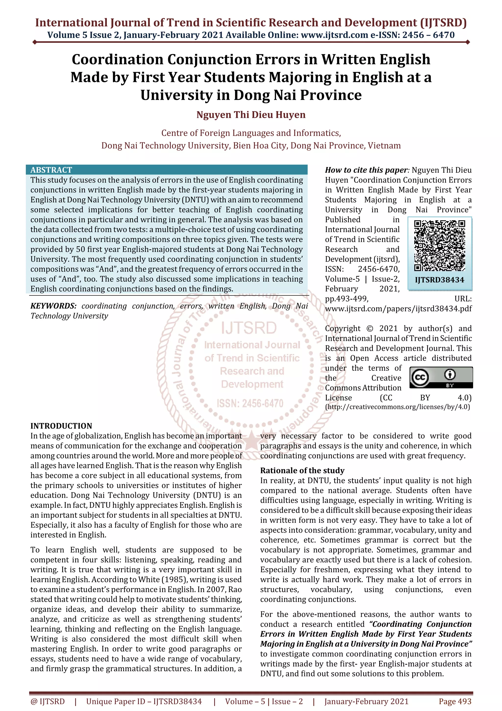 Coordination Conjunction Errors in Written English Made by First Year ...