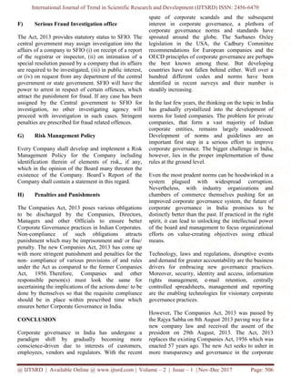 Corporate Governance under the Provisions of the Companies Act, 2013 | PDF