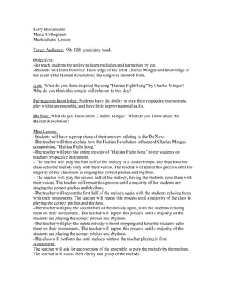 music coll multicultural lesson plan | DOC