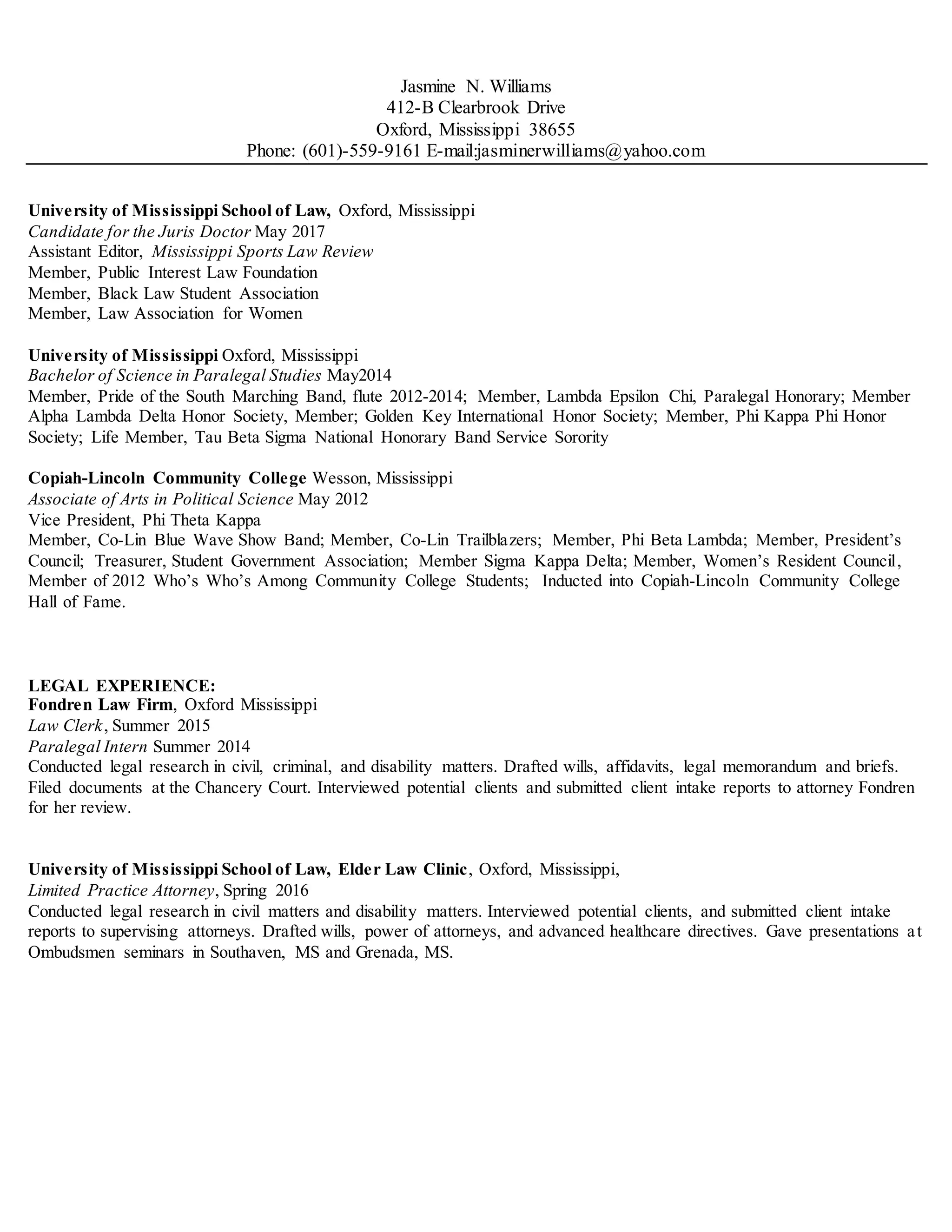 Jasmine N. Williams Resume' | DOCX