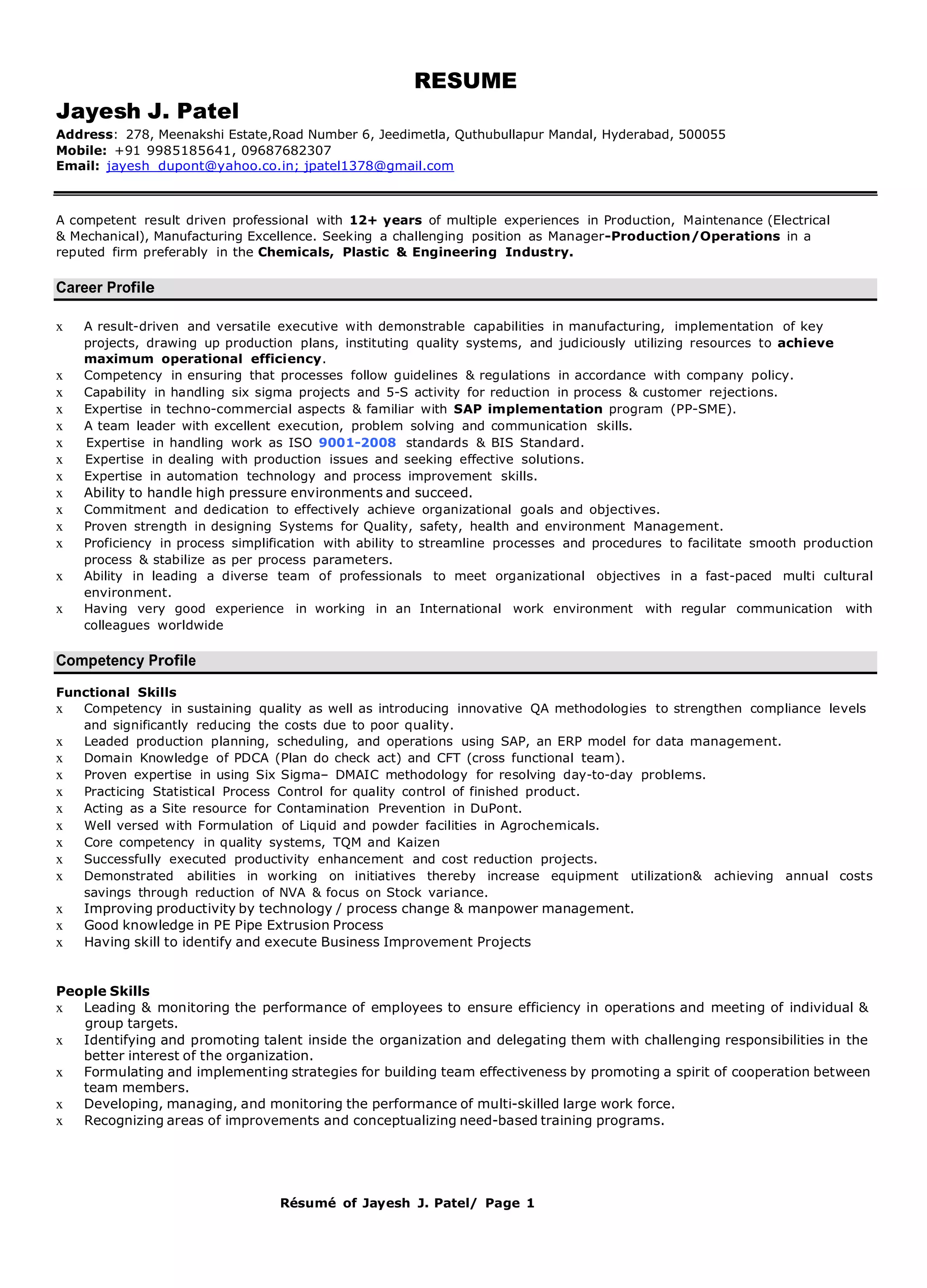Resume Jayesh Patel R4 | PDF | Agriculture | Industries
