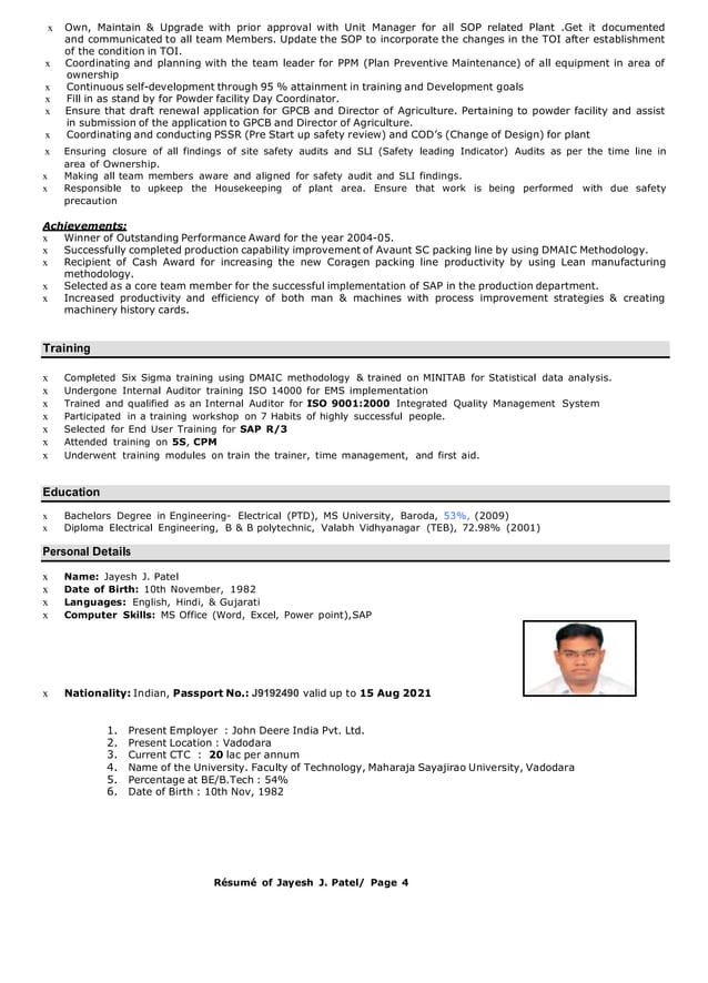 Resume Jayesh Patel R4 | PDF | Agriculture | Industries