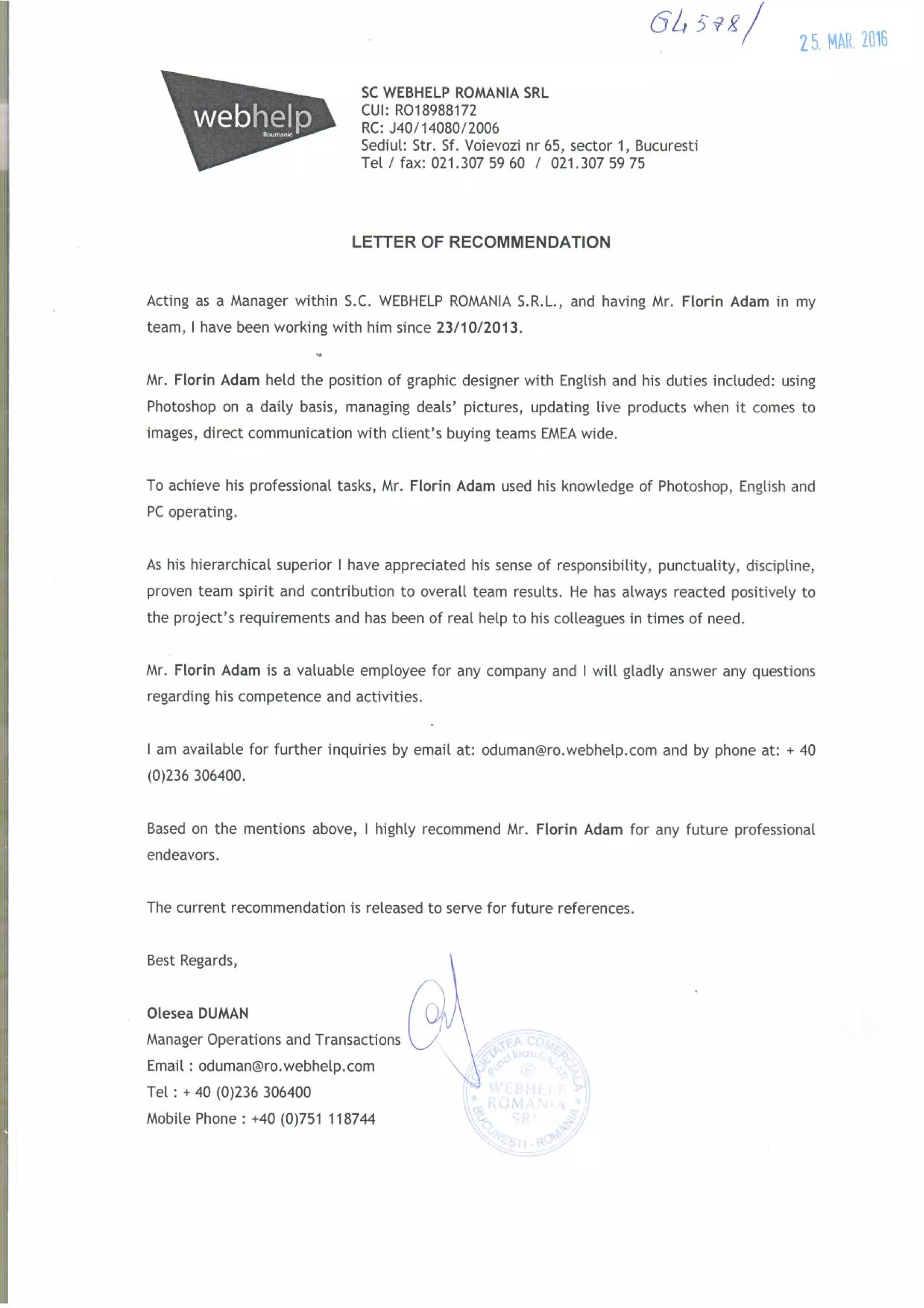 Scrisoare recomandata ADAM Florin [444329] | PDF