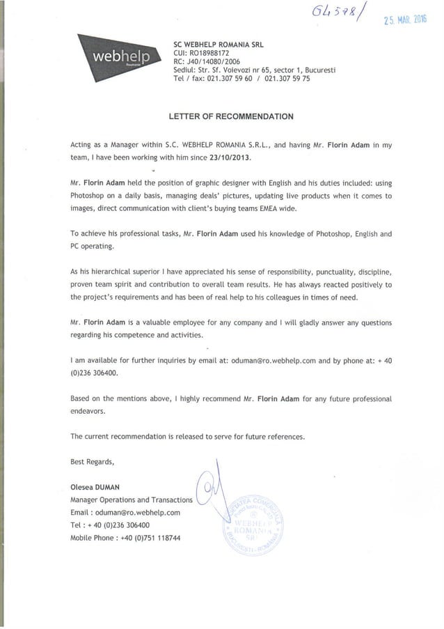 Scrisoare recomandata ADAM Florin [444329] | PDF