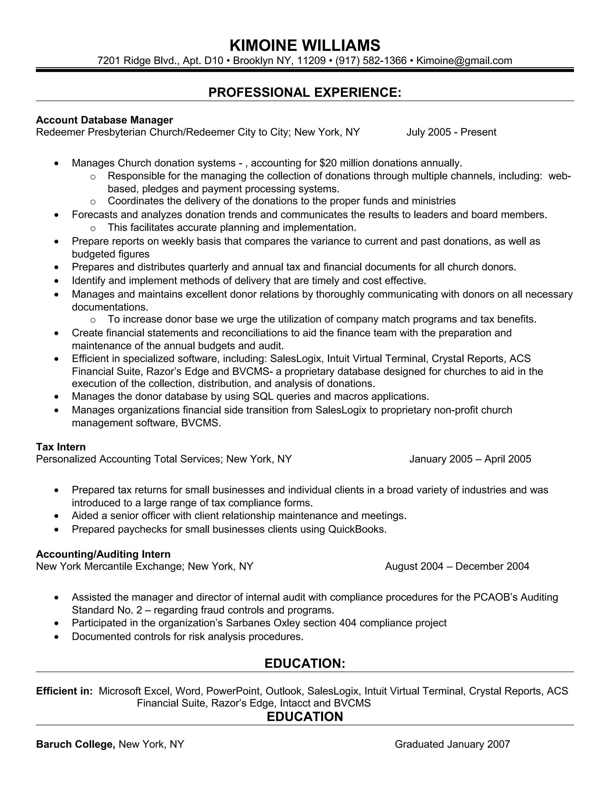 Kimoine's_Resume | DOC | Databases | Computer Software and Applications