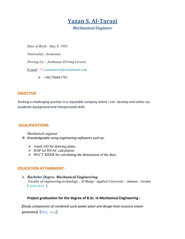 mechanical engineer-CV-yazan tarazi | PDF