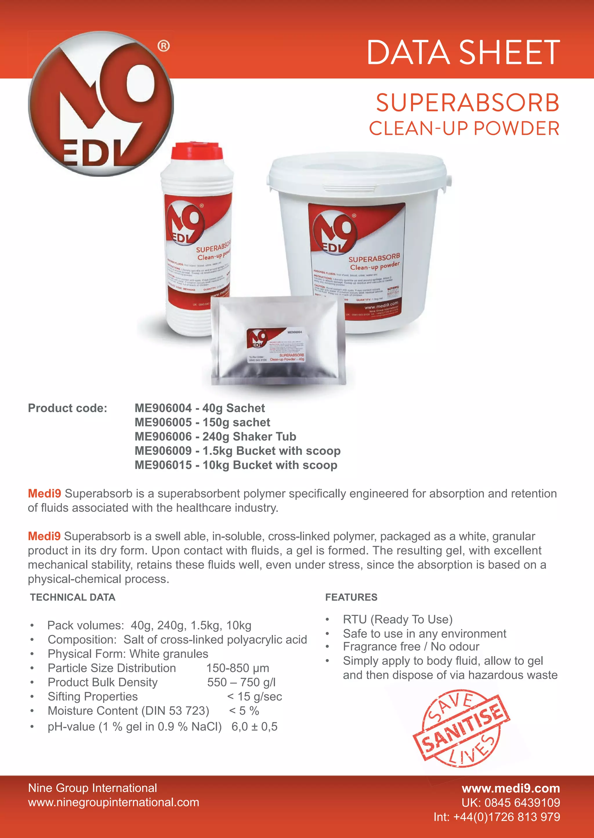 Medi9 Data Sheet - Superabsorb | PDF