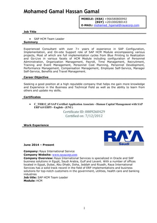 Mohamed Gamal Hassan-SAP-HCM - CV | PDF