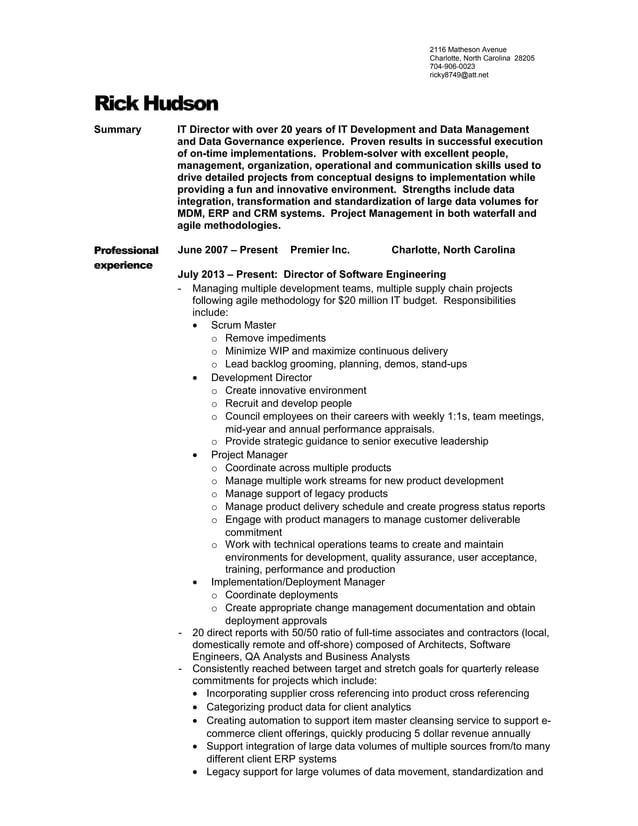 Rick Hudson Resume August 2015 | DOC | Information Services Industry ...