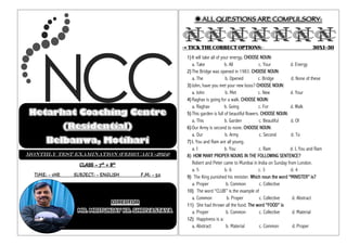 Netarhat Coaching Centre 7th class english paper for Parents around the ...