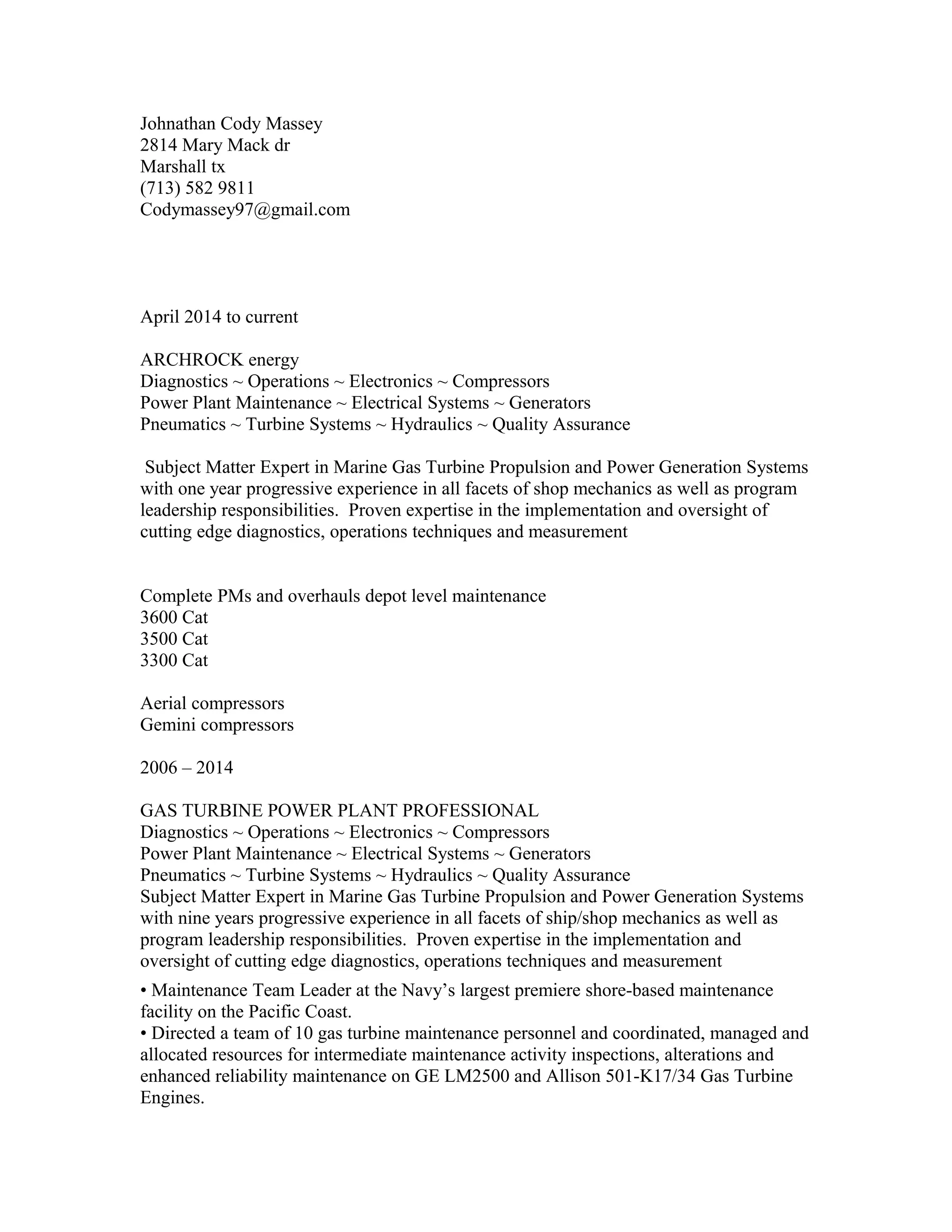 Johnathan Cody Massey new resume | DOC