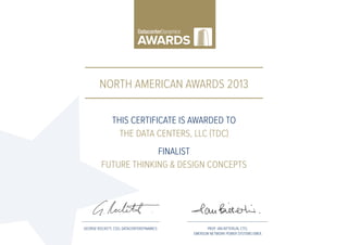 AWARDS_2013_CERTIFICATE_NAM_WHITE The Data Centers LLC (TDC) | PDF