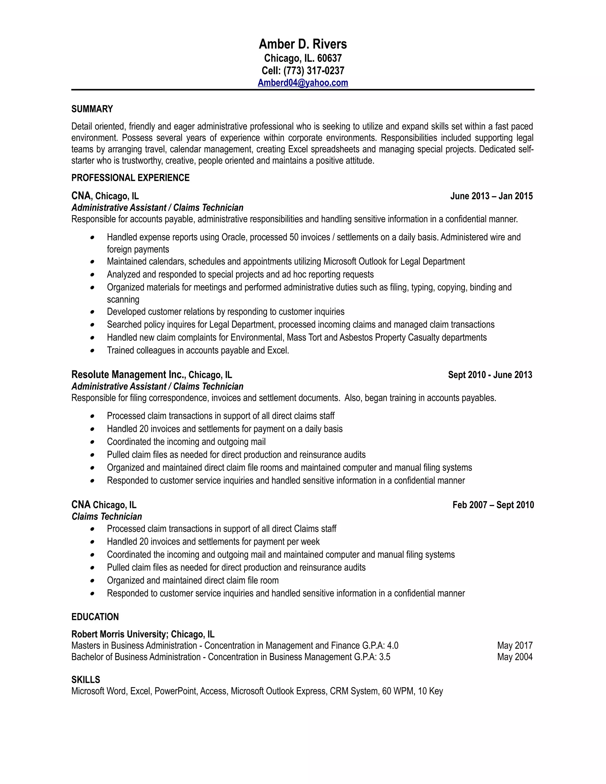 Amber Rivers Resume 2015 | DOC