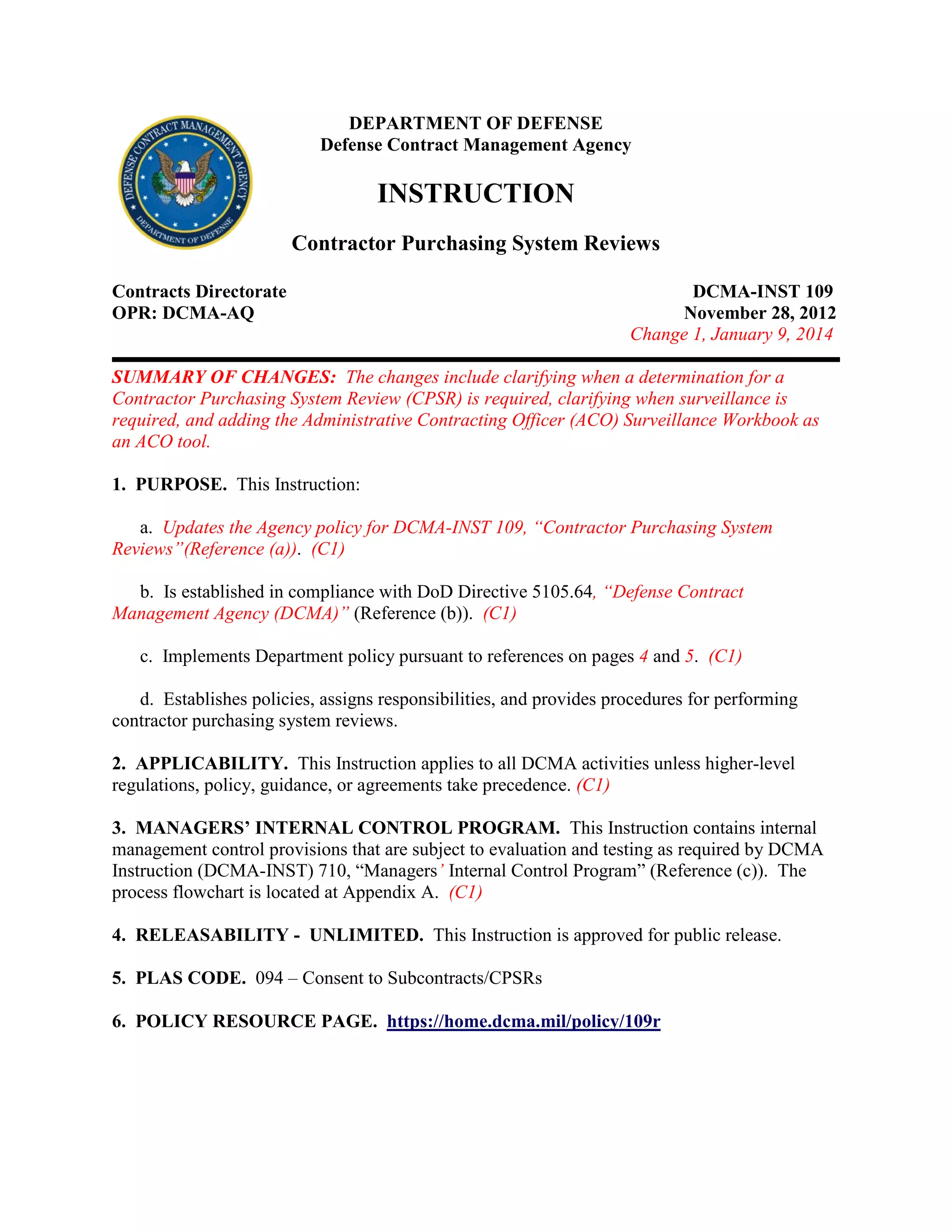 DCMA-CPSR Requirement INST-109 | PDF