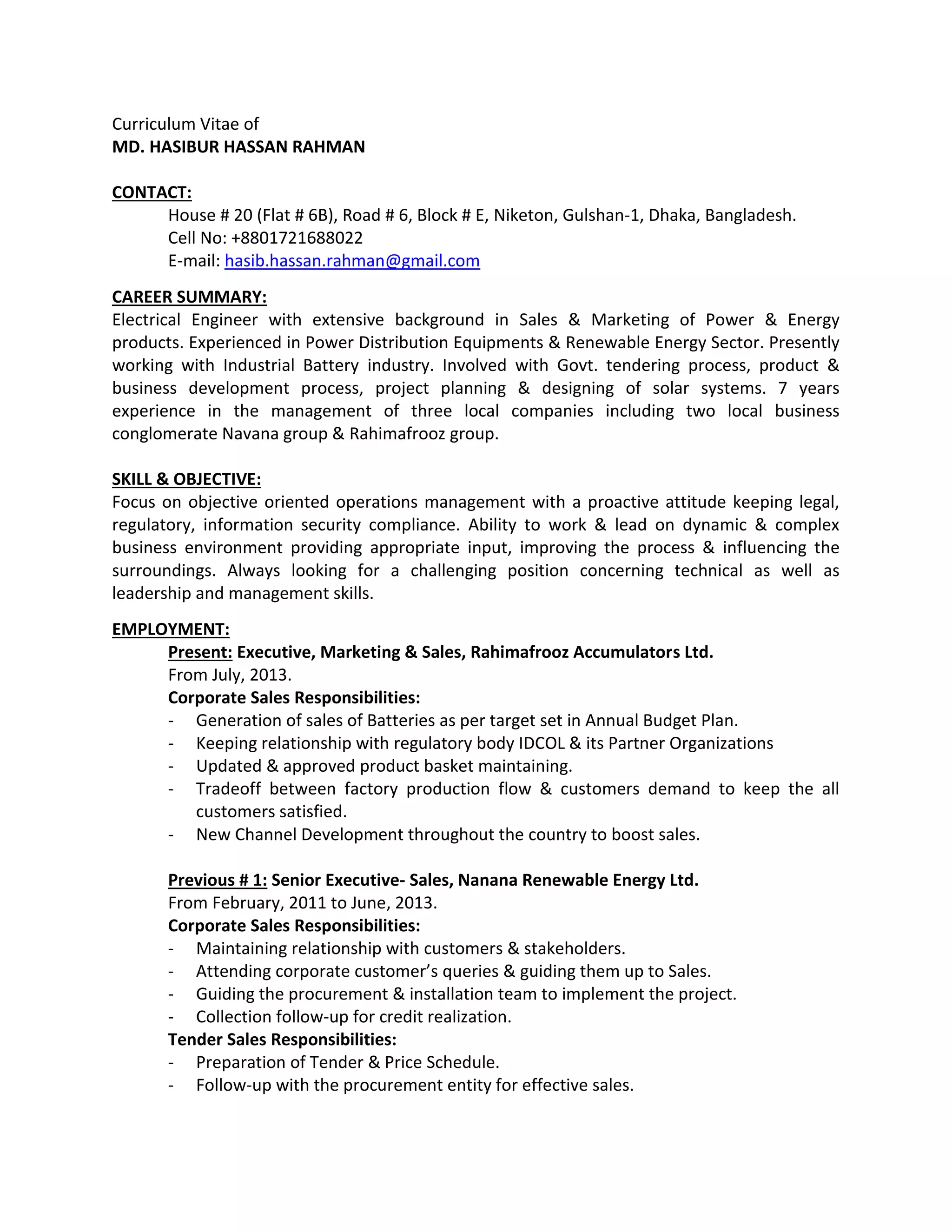 CV of Md. Hasibur Hassan Rahman (L) | PDF