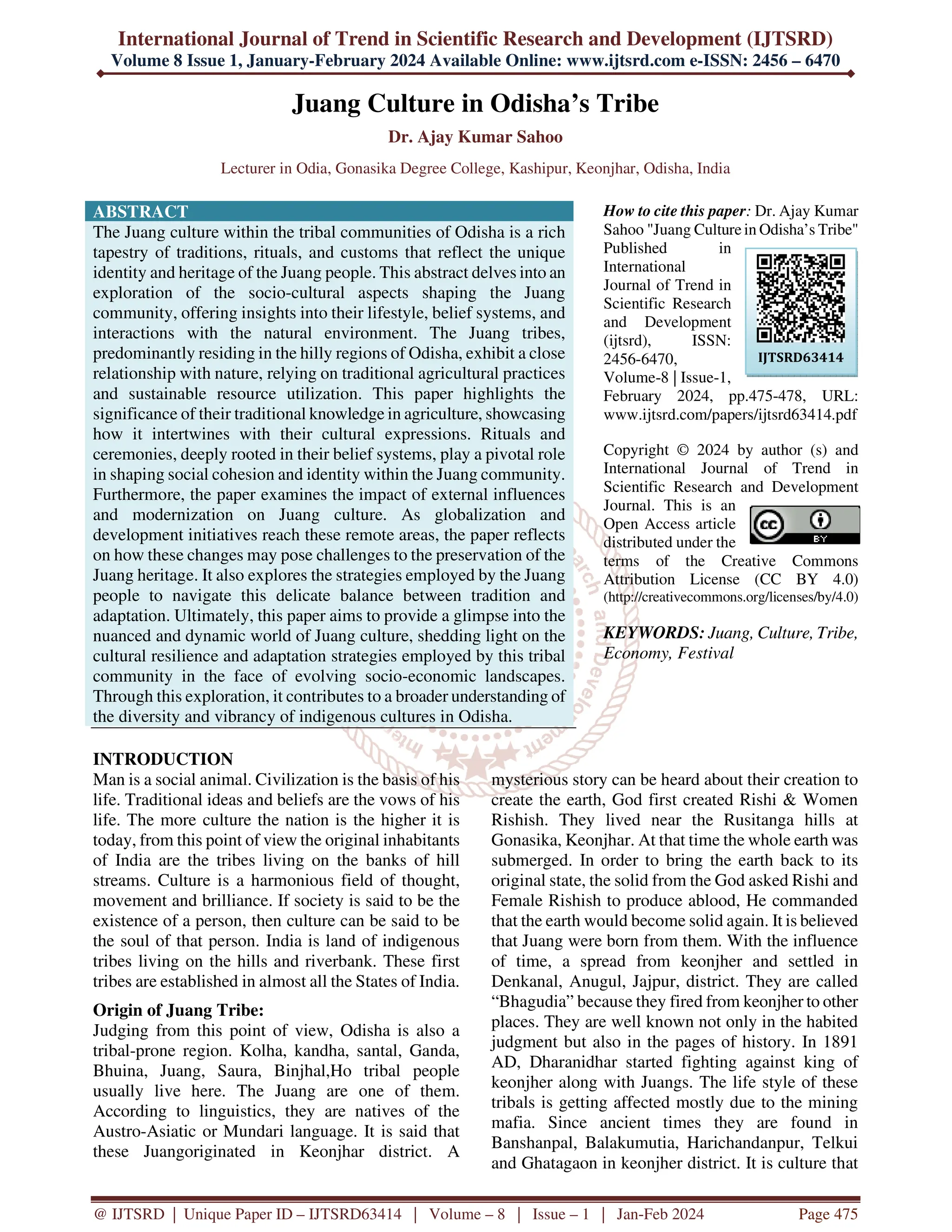 Juang Culture in Odisha’s Tribe by Dr. Ajay Kumar Sahoo | PDF