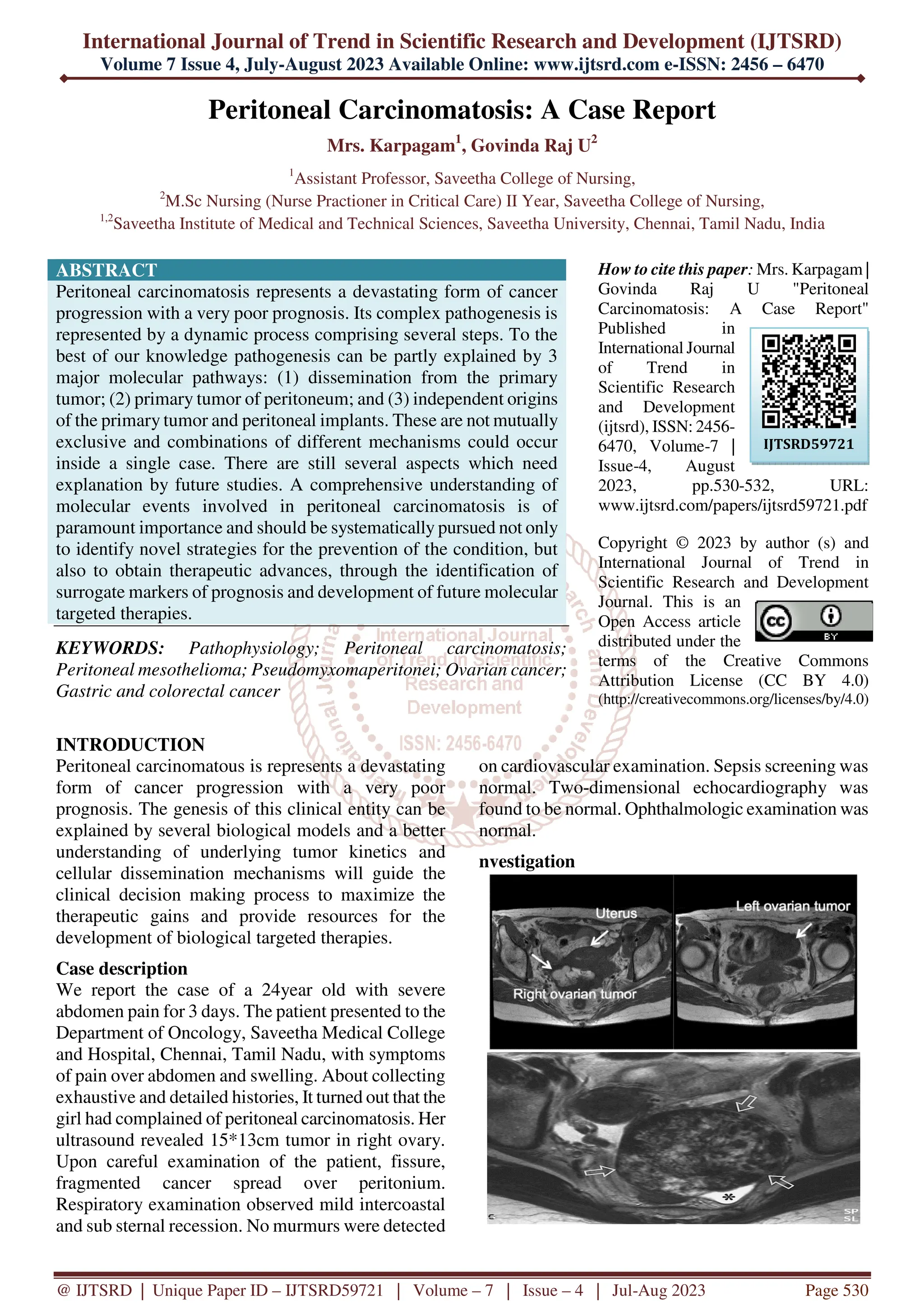 Peritoneal Carcinomatosis A Case Report | PDF