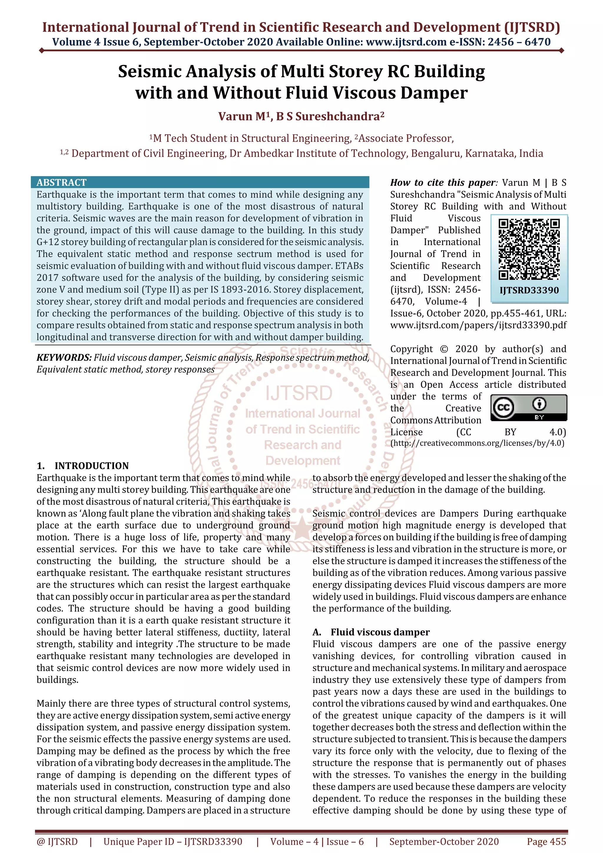 Seismic Analysis of Multi Storey RC Building with and Without Fluid Viscous Damper | PDF