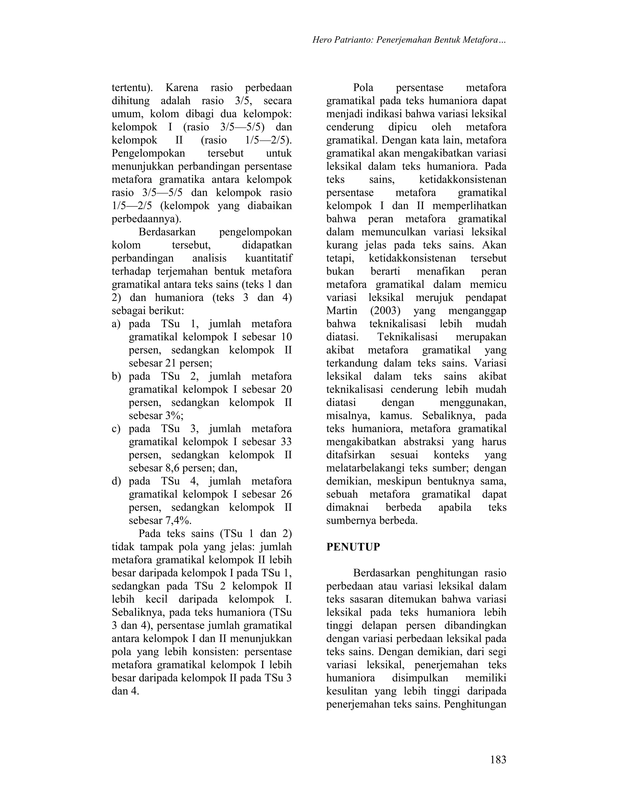 Penerjemahan Bentuk Metafora Gramatikal sebagai Indikator Kesulitan ...