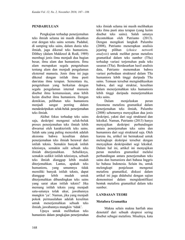 Penerjemahan Bentuk Metafora Gramatikal sebagai Indikator Kesulitan ...