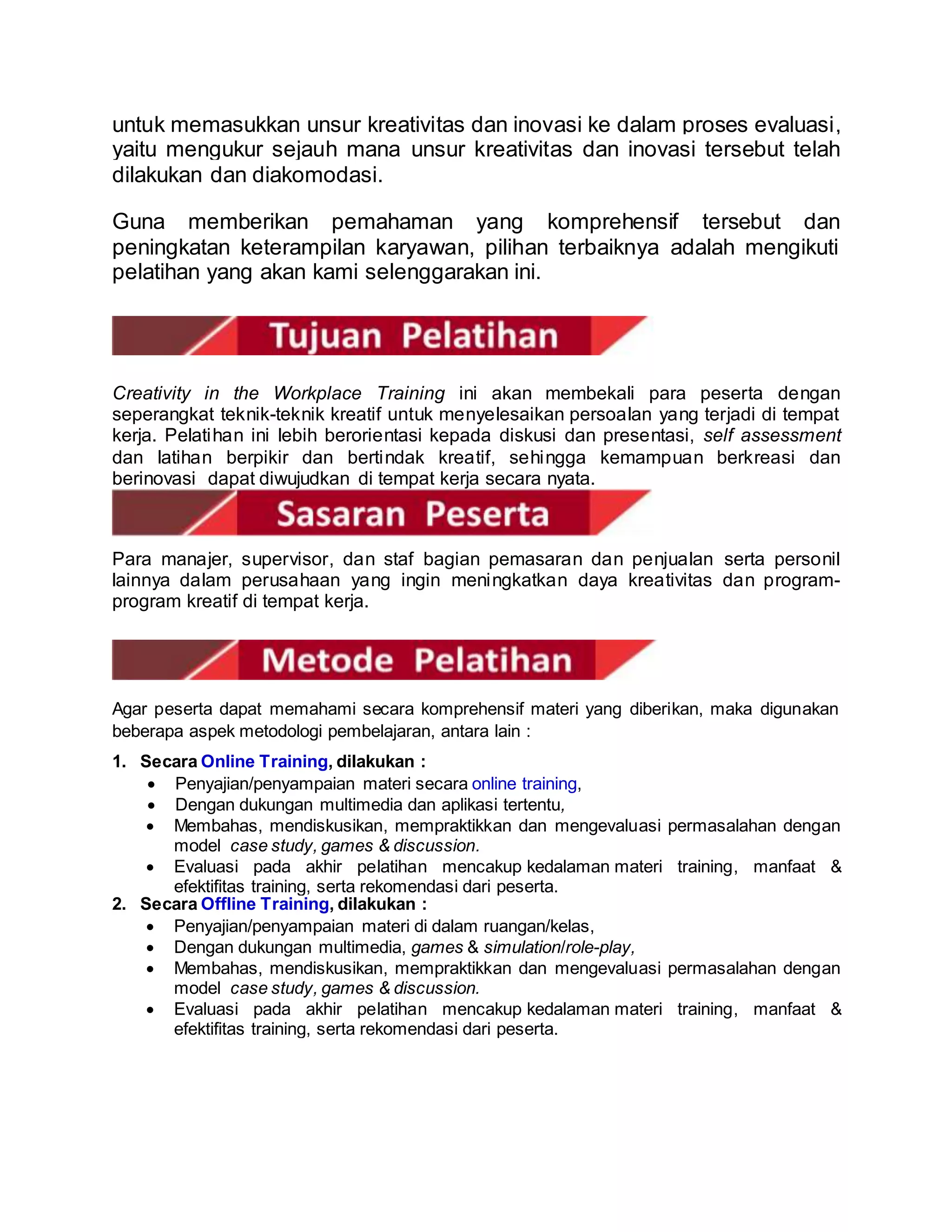 (2022) Silabus Training _"CREATIVITY in THE WORKPLACE" | PDF