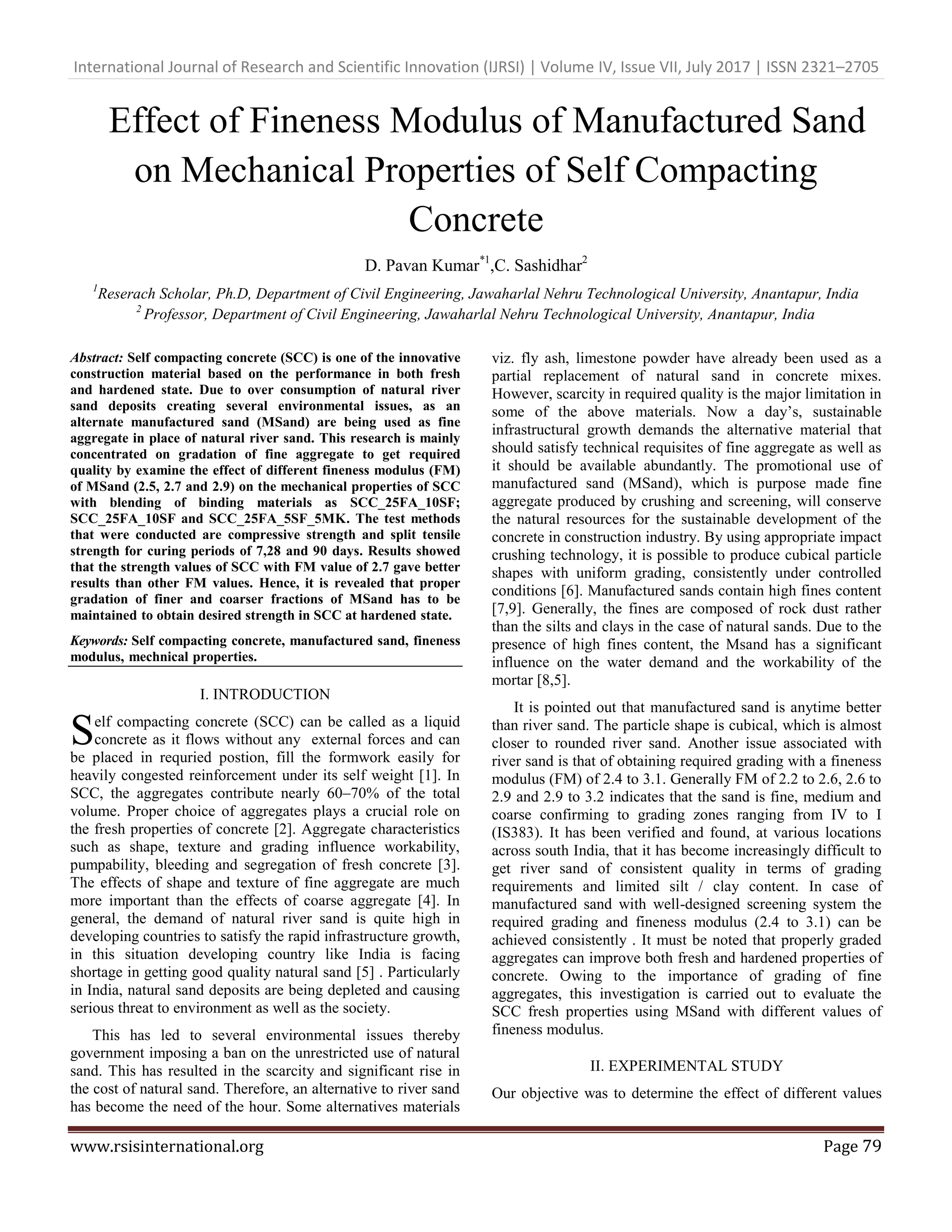 Effect of Fineness Modulus of Manufactured Sand on Mechanical ...