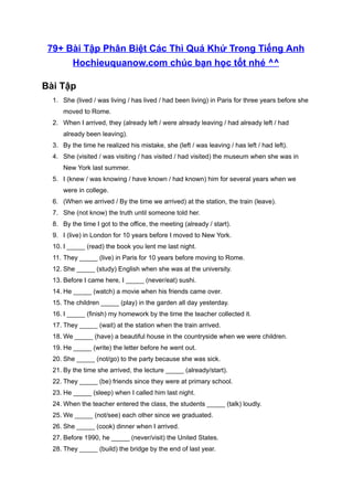 79+ Bài Tập Phân Biệt Các Thì Quá Khứ Trong Tiếng Anh | PDF