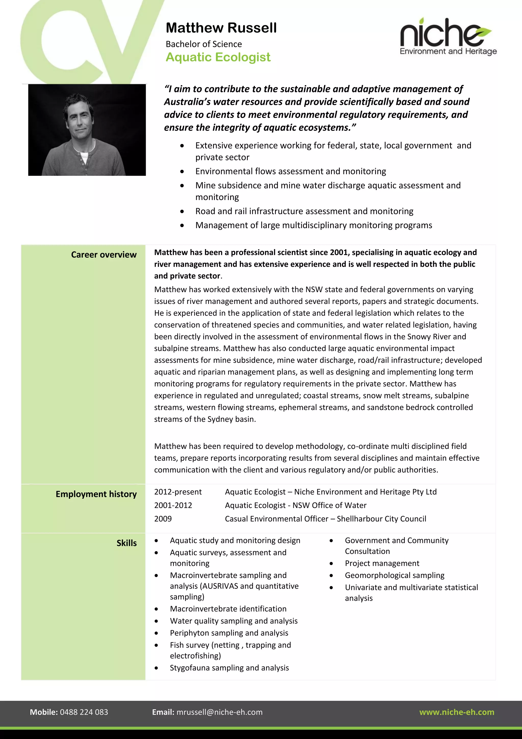 NicheEH_CV_MatthewRussell_2015 | PDF