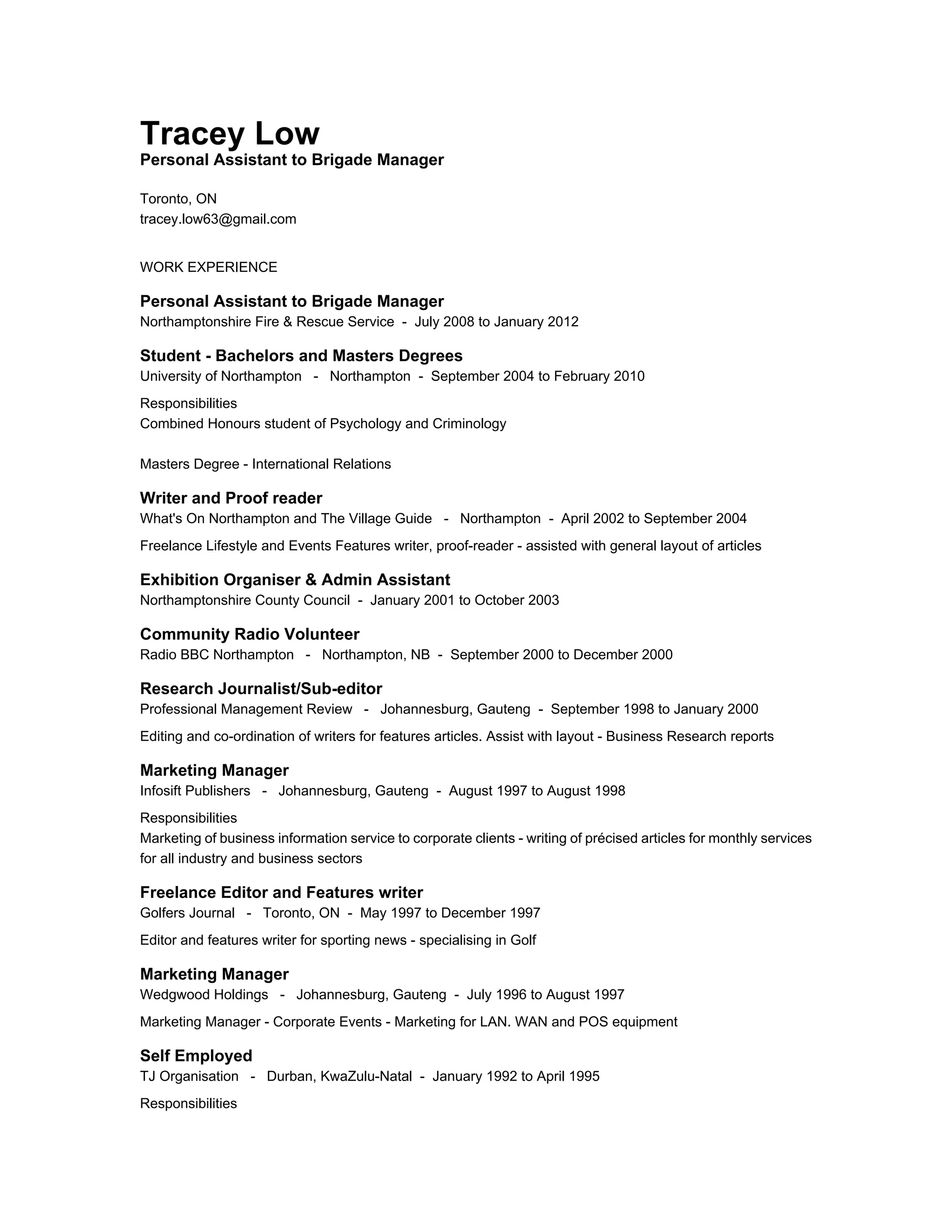 Tracey-Low CV 2016 | PDF