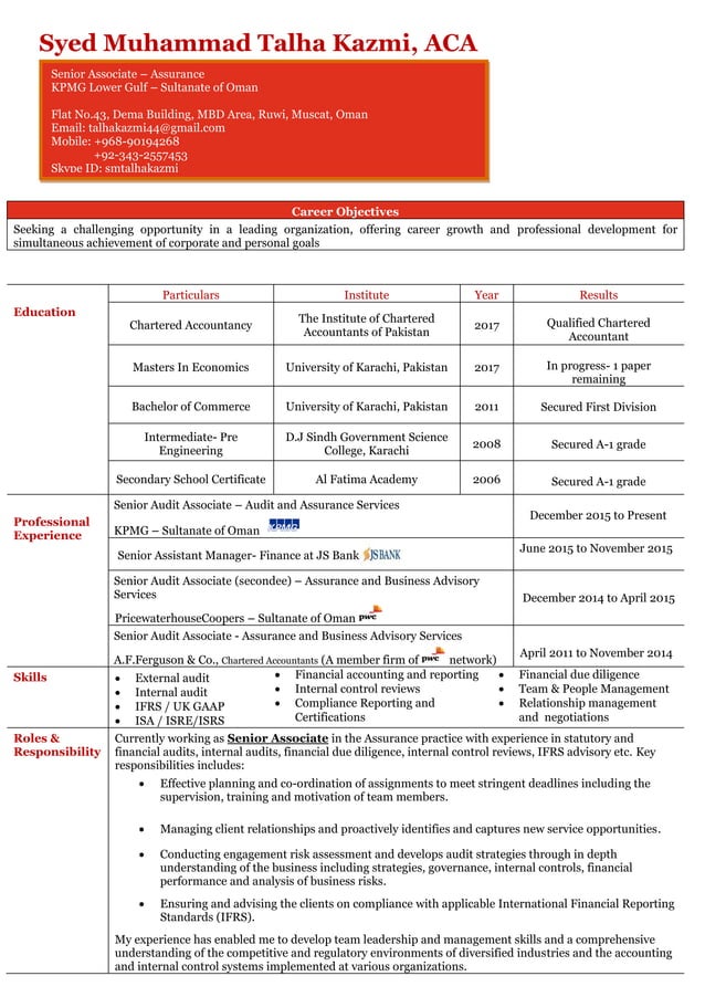 Resume- Syed Muhammad Talha Kazmi | PDF | Business Accounting & Finance | Business