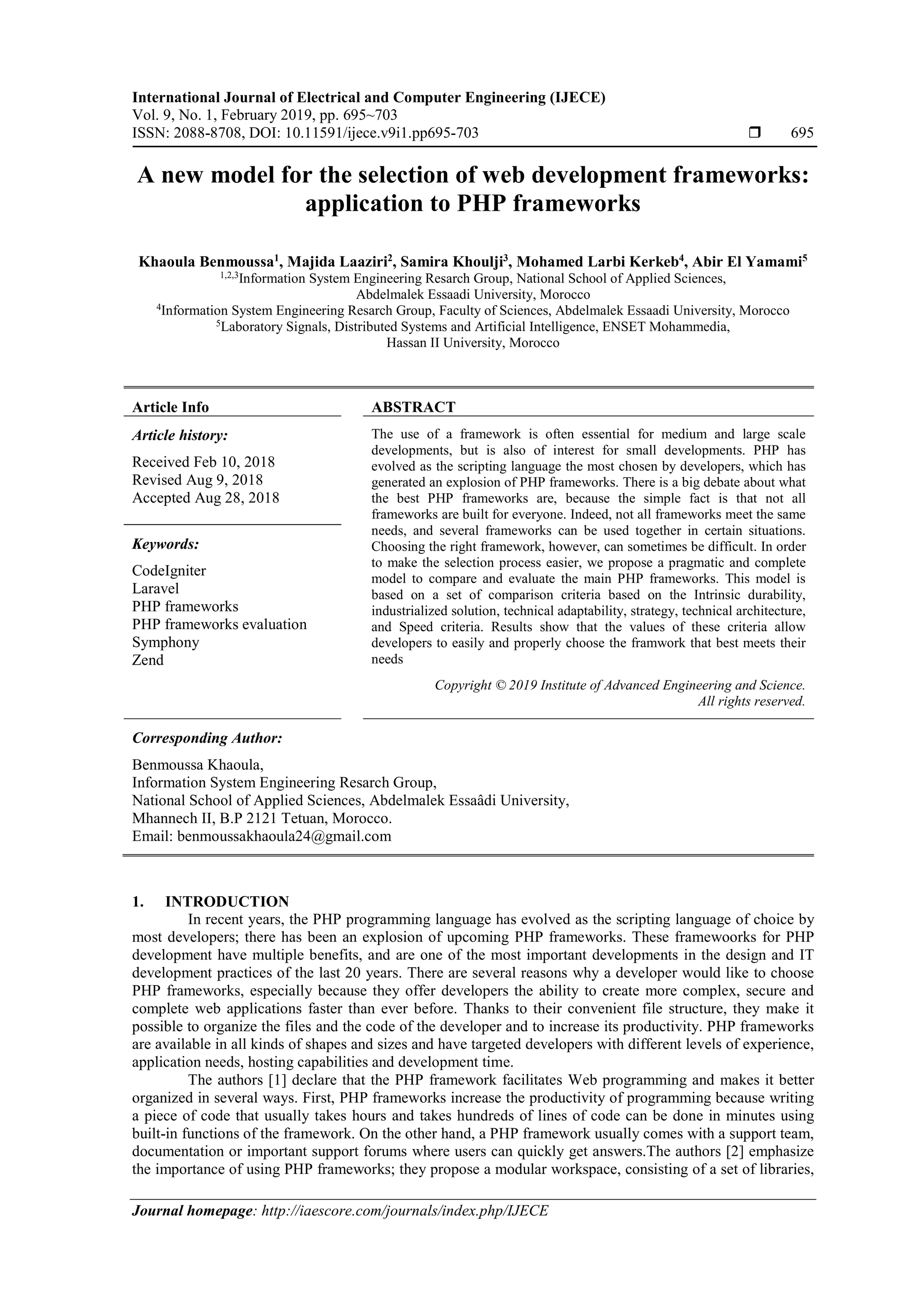 A New Model For The Selection Of Web Development Frameworks Application To Php Frameworks Pdf