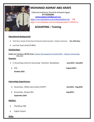 MOHANAD ASRAF (C.V) | DOC | Business | Business and Finance