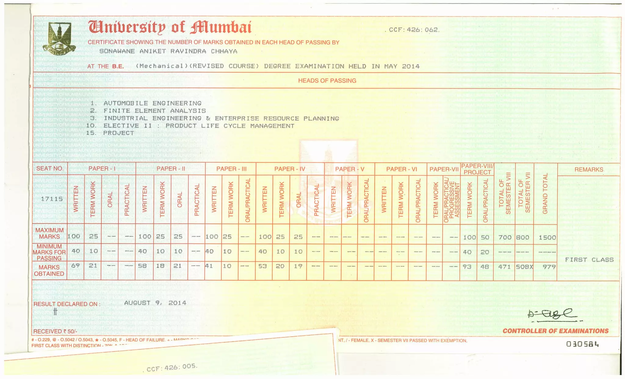 VIII SEM ( B.E. MARKSHEET ) | PPT