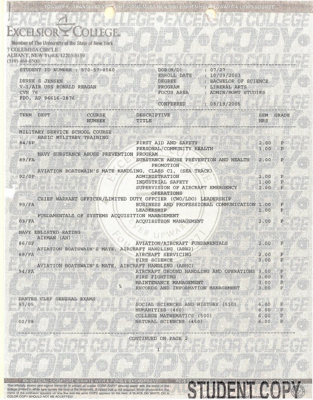 Derek Jensen's Excelsior Transcript 1 of 3