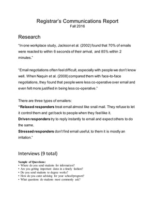 Registrar's Office Communication Report | DOCX | Email | Internet