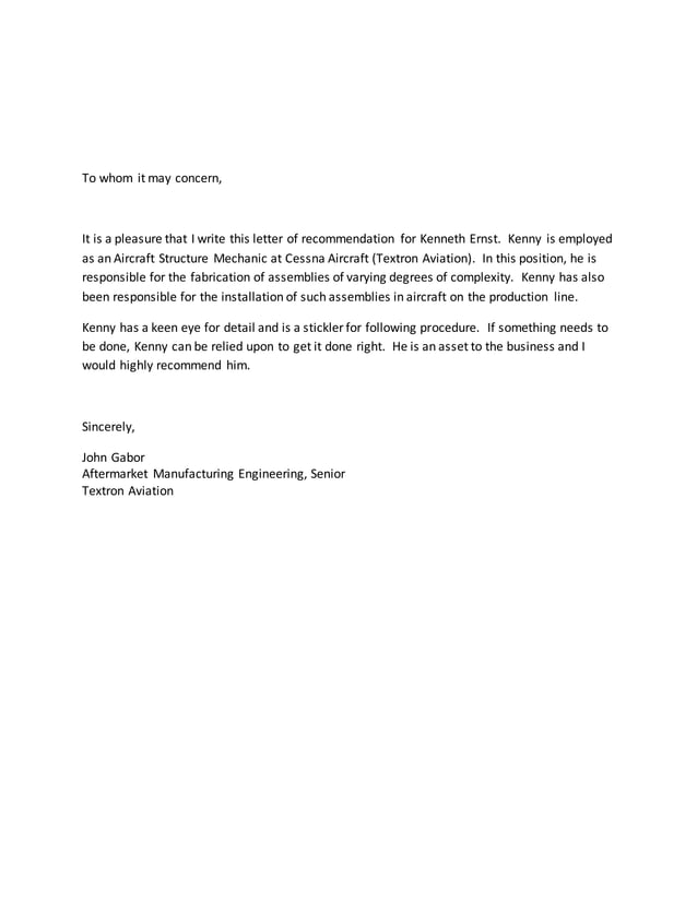 Letter of Recomendation John Gabor | DOCX | Aviation Industry | Industries