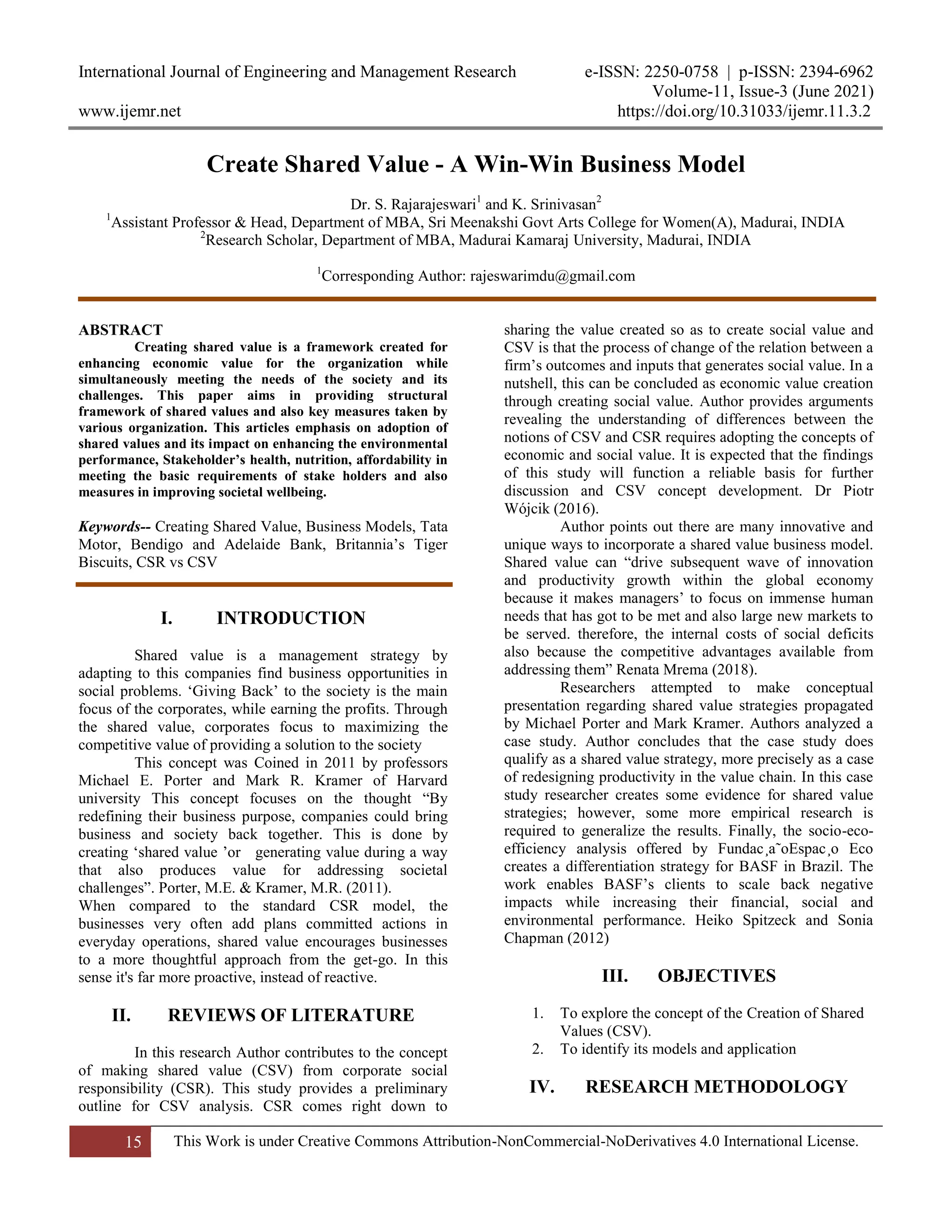 Create Shared Value - A Win-Win Business Model | PDF